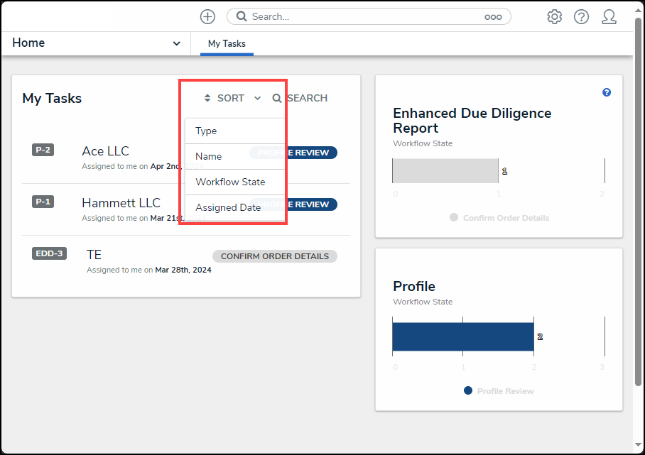 My Tasks/Workflow States Chart – Kroll Compliance Portal